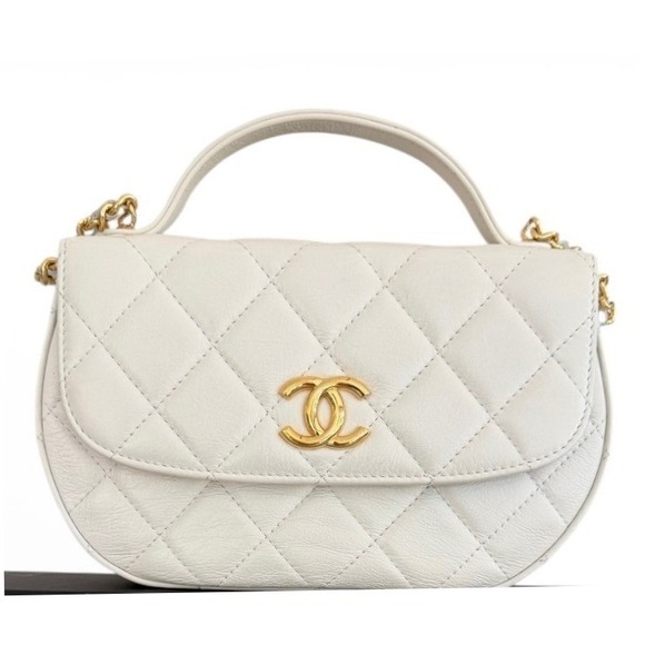 CHANEL | Bags | Chanel Mini Top Handle Flap Bag Cream Quilted Lambskin ...